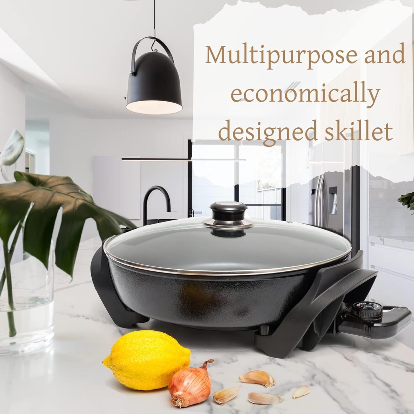 Round Nonstick Electric Skillet With Lid, Aluminum 12 Inch Electric ...