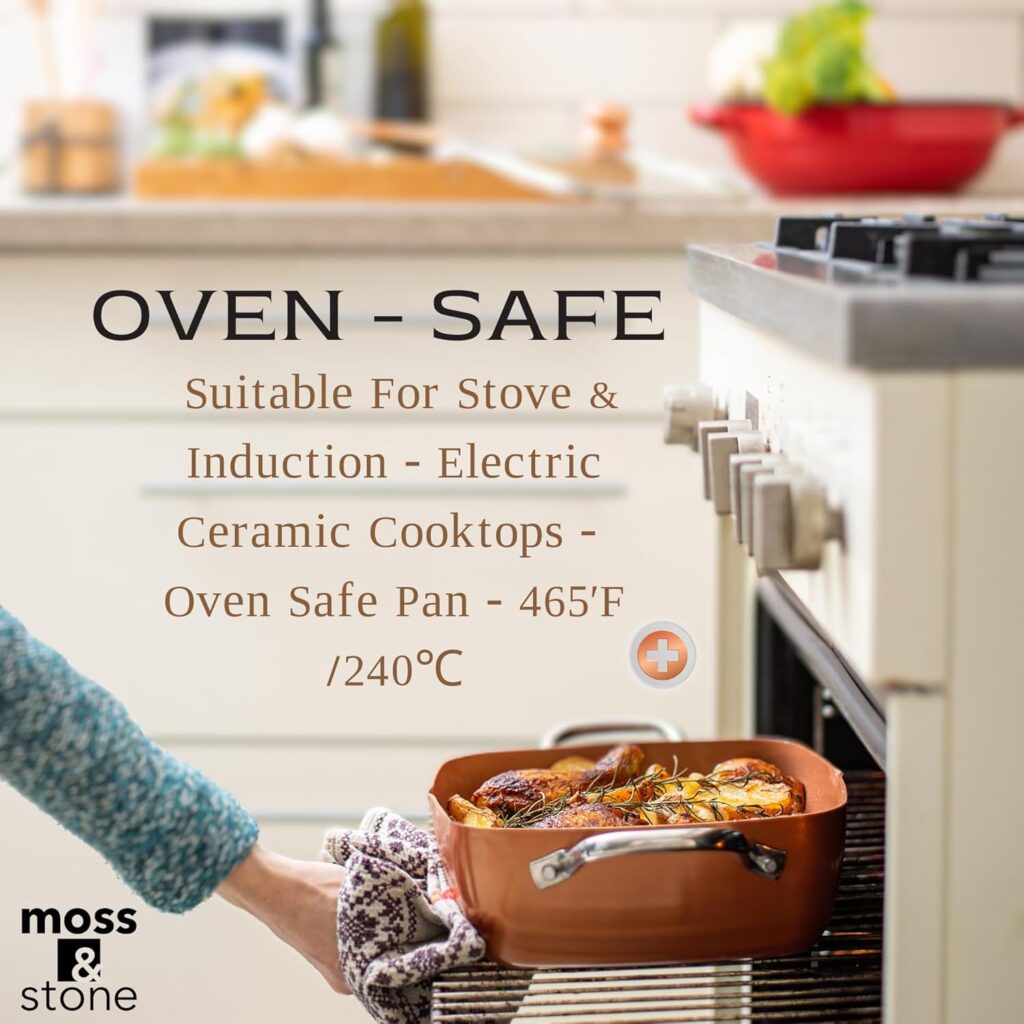 Copper 6 Piece Set Chef Cookware, Non Stick Pan, Deep Square Pan, Fry ...