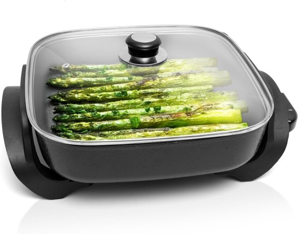 Square Nonstick Electric Skillet With Lid, Aluminum 12 Inch Electric ...