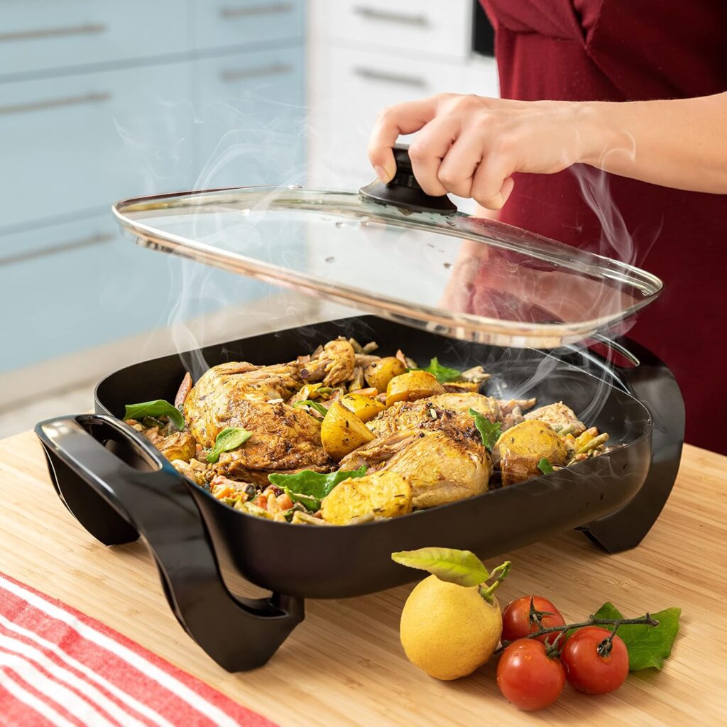 Square Nonstick Electric Skillet With Lid, Aluminum 12 Inch Electric ...