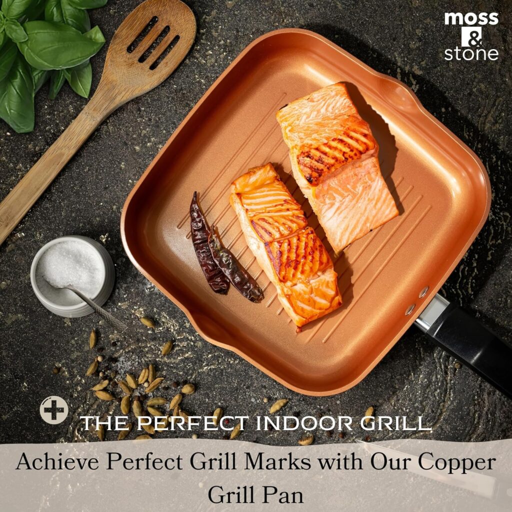 Square Grill Pan For Indoor Cooking, 9.5In Frying Pan Copper Non-Stick ...