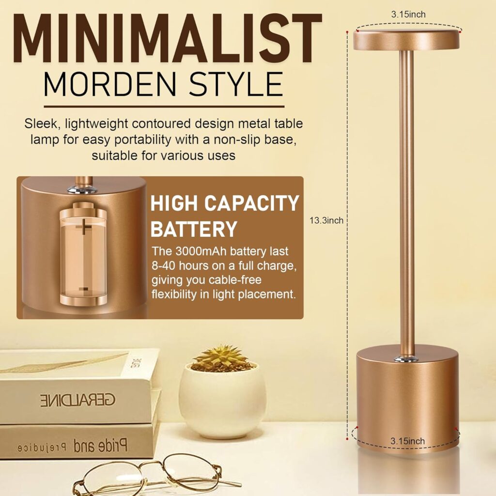 2 Pack LED Cordless Portable Table Lamp, USB Cordless Desk Lamp ...