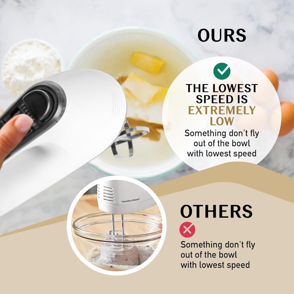 White Hand Mixer With Snap-On Storage Case, 6 Speed Hand Mixer Electric ...
