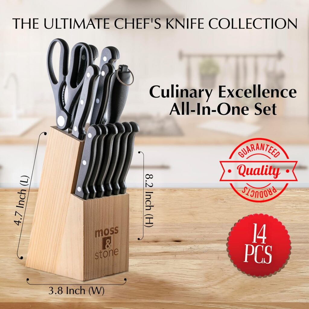 14-piece Knife Block Set, Stainless Steel Knife Set, Premium Kitchen ...